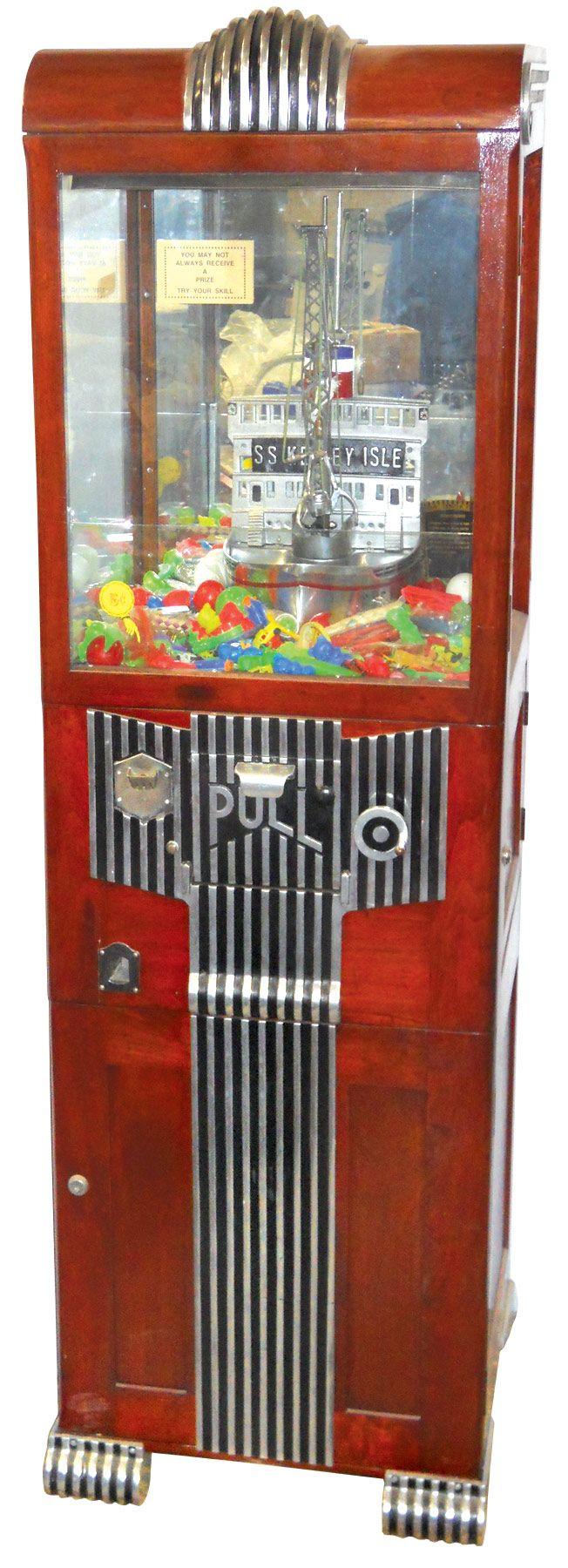 Coin-operated digger, S.S. Kelley Isle, 5 Cent play, walnut cabinet, c ...