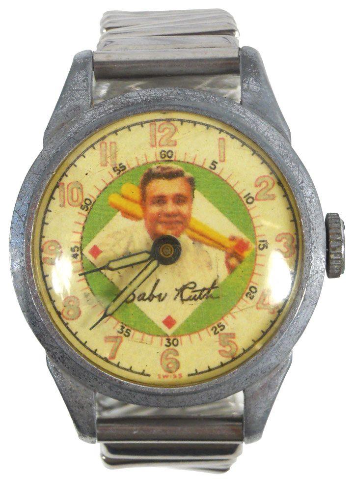 Babe Ruth wrist watch, Swiss made, Babe holding bats on metal face ...