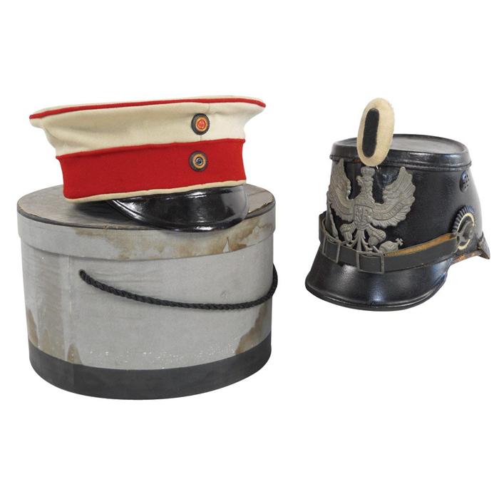 Militaria, (2) hats, WW I era Prussian Jaeger E.M. Shako hat & Prussian ...
