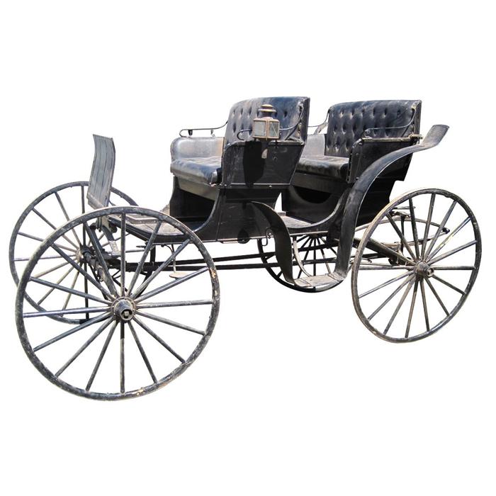 Carriage/buggy, black 4-seater w/lanterns & leather fenders, comes w/2 ...
