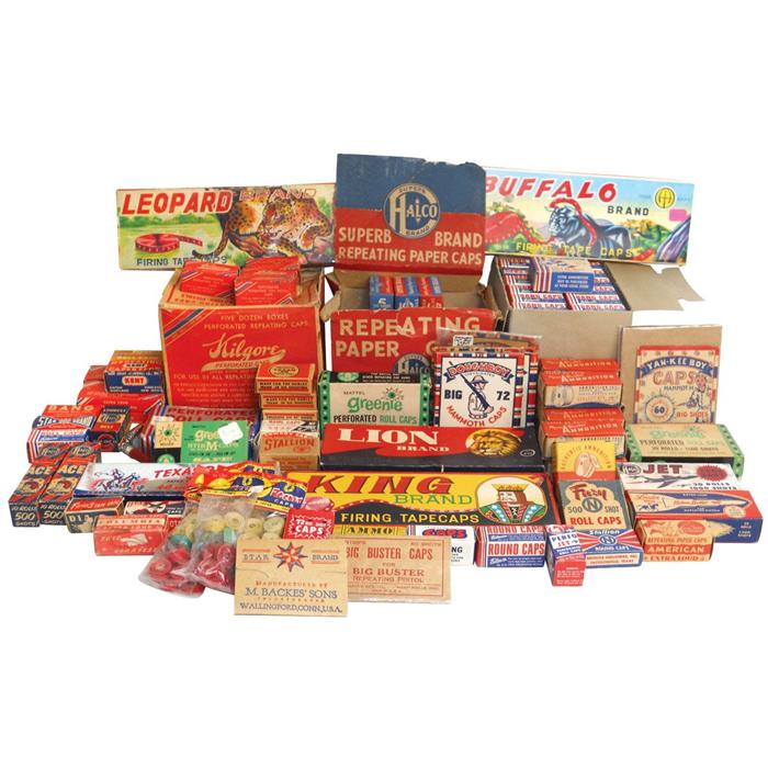 Toy cap gun paper cap lot, includes Kilgore, Halco, Doughboy, Stallion ...