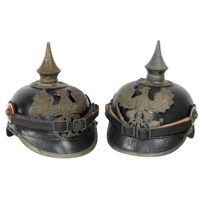 Militaria, (2) helmets, wartime Prussian infantry, early 1900's, VG to ...