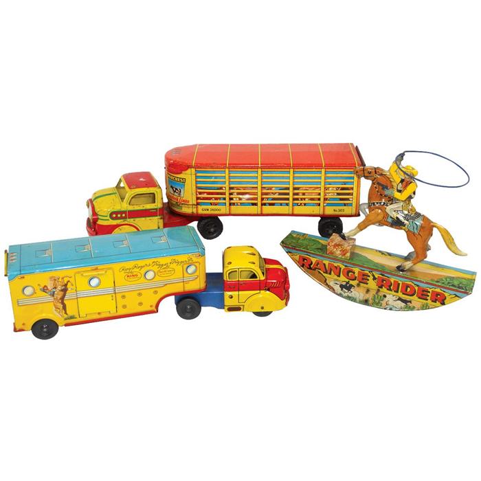 Western toys (3), Marx Range Rider, cattle truck & trailer, Roy Rogers ...