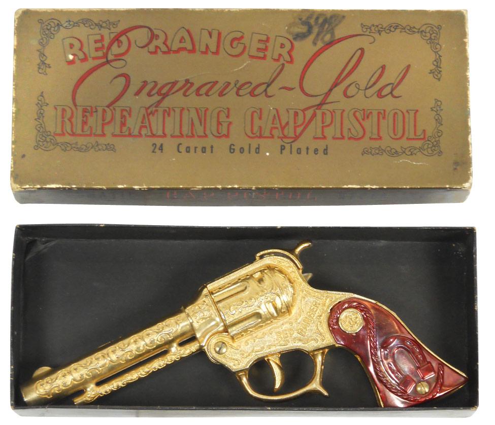 Toy cap gun, Red Ranger engraved repeating cap pistol, 24K gold-plated ...