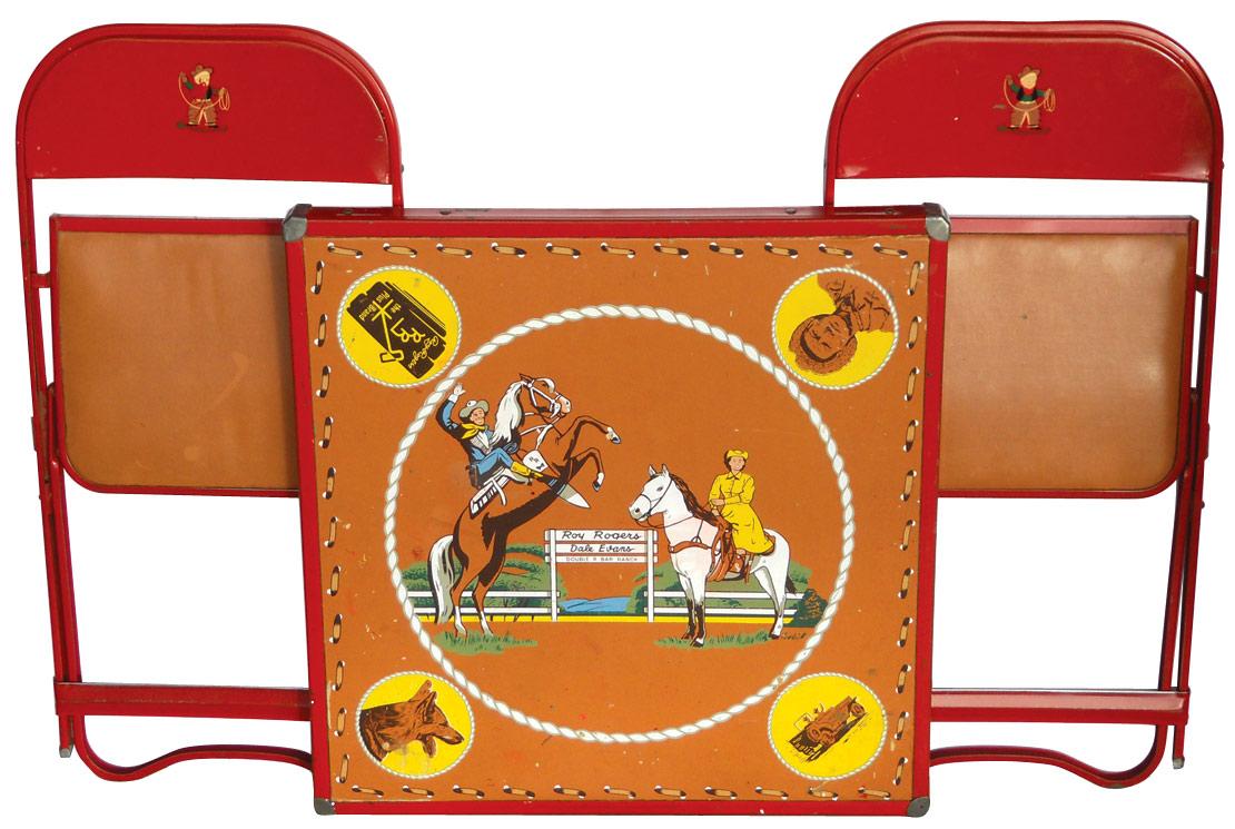 Roy Rogers child's card table & 2 chairs, metal frames w/leather top ...