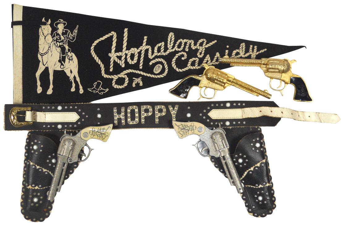 Hopalong Cassidy Black Leather Double Holster W2 Wyandotte Hopalong