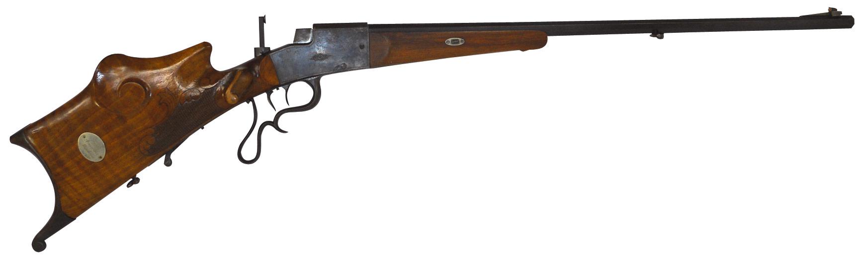 Rifle, Schuetzen, large action, octagonal barrel, beautifully carved ...