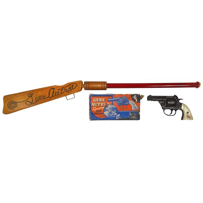 Gene Autry plastic & wood pop gun, VG to Exc cond, 27"L & Gene Autry ...