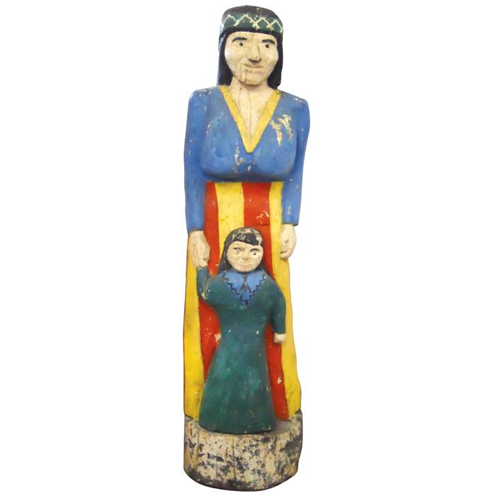 Western folk art, carved wooden Indian squaw w/child from C Bar B ...