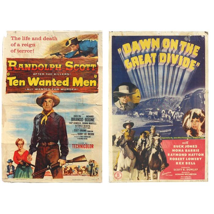 Western movie posters (2), Randolph Scott in "Ten Wanted Men" & "Dawn ...