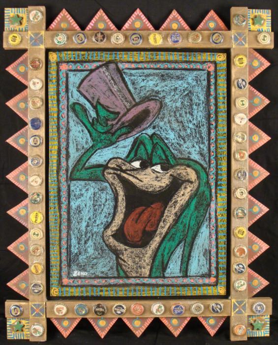 Bob Zeno WB Frog Original Painting in Folk Art Frame