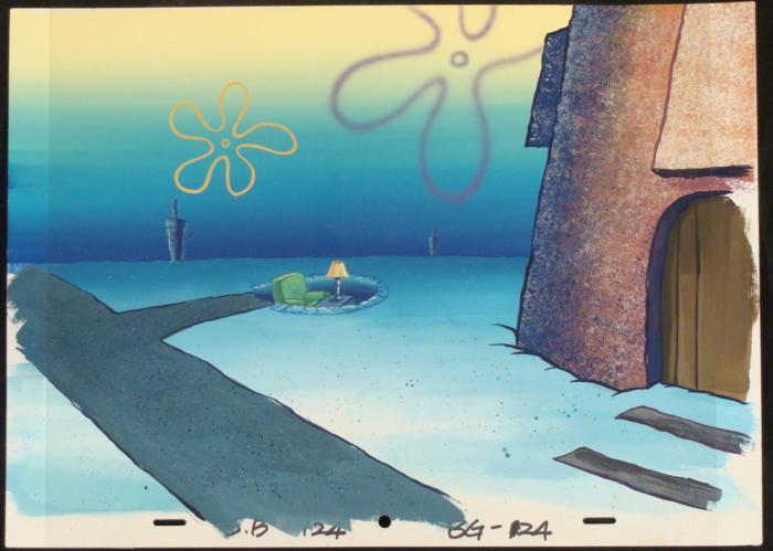 Original Spongebob Production House Background Cel Art