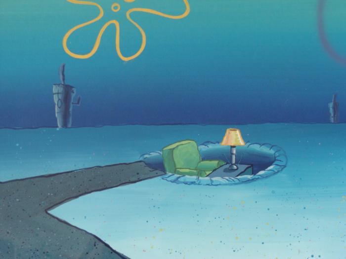 Original Spongebob Production House Background Cel Art