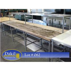 36"X144" Wood Top Bakers Table w/ Stainless Steel Frame and Shelf