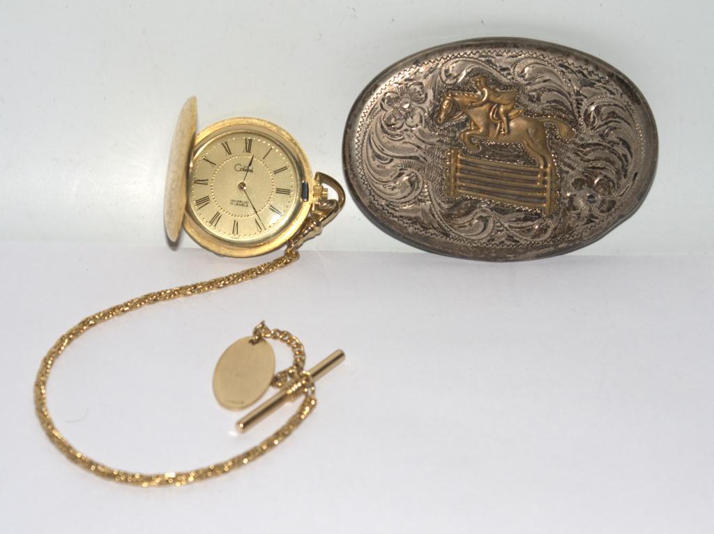 Colibri 17 Jewels Pocket Watch & Cowboy Buckle