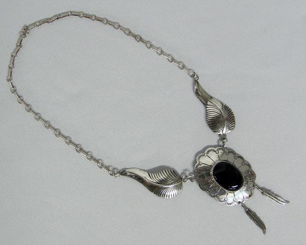 Navajo Sterling Silver & Jet Necklace Hallmark ''M''