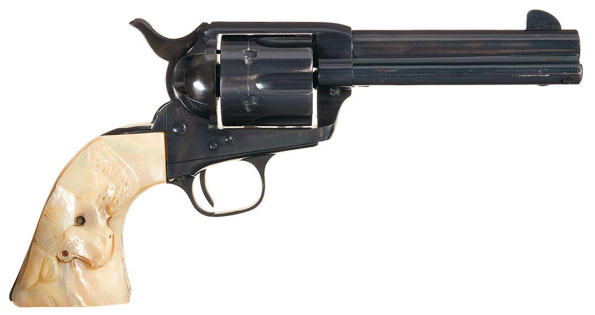 Colt Single Action Army Revolver with Carved Steer Head Pearl Grips