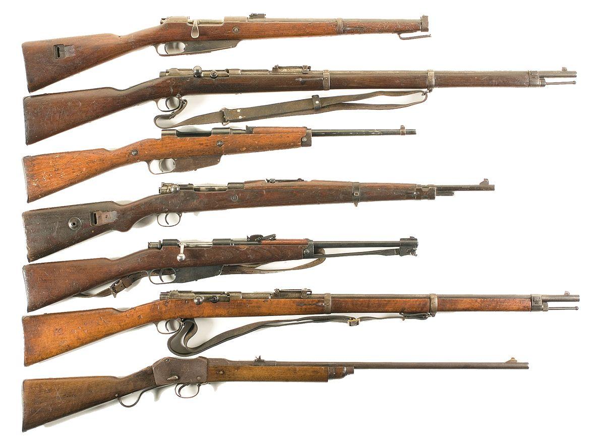 Seven European Rifles -A) Rare Erfurt Gewehr 91 Carbine B) Mauser 71/84 ...