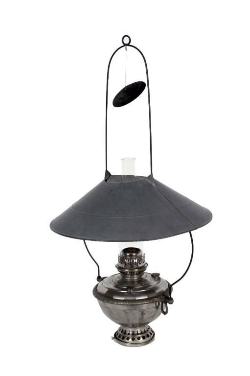 Antique Nickel Plated Hanging Saloon Lamp by B&H, patent date 1898. In ...