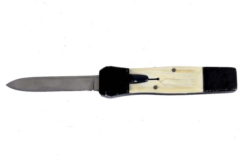 Lot of Two Italian-Made Knives 1)Spring-blade knife with ivory scales ...