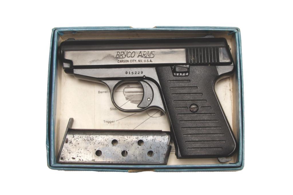Bryco Mdl 38 Cal .380 auto SN:015229 Blued finish, hard rubber grips ...