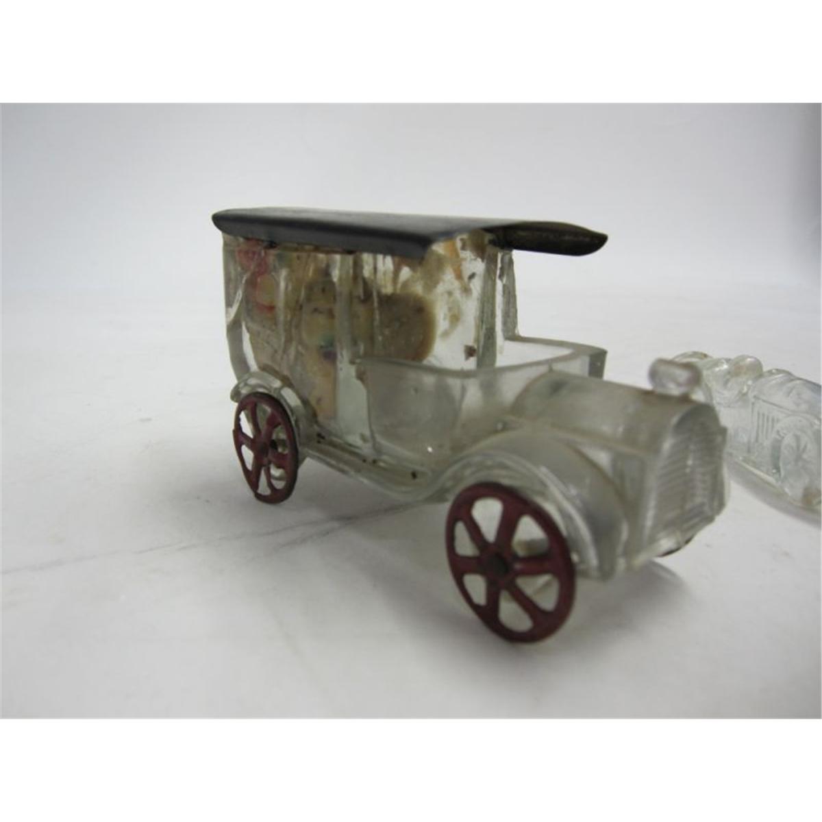 Three Glass Candy Containers, Cars