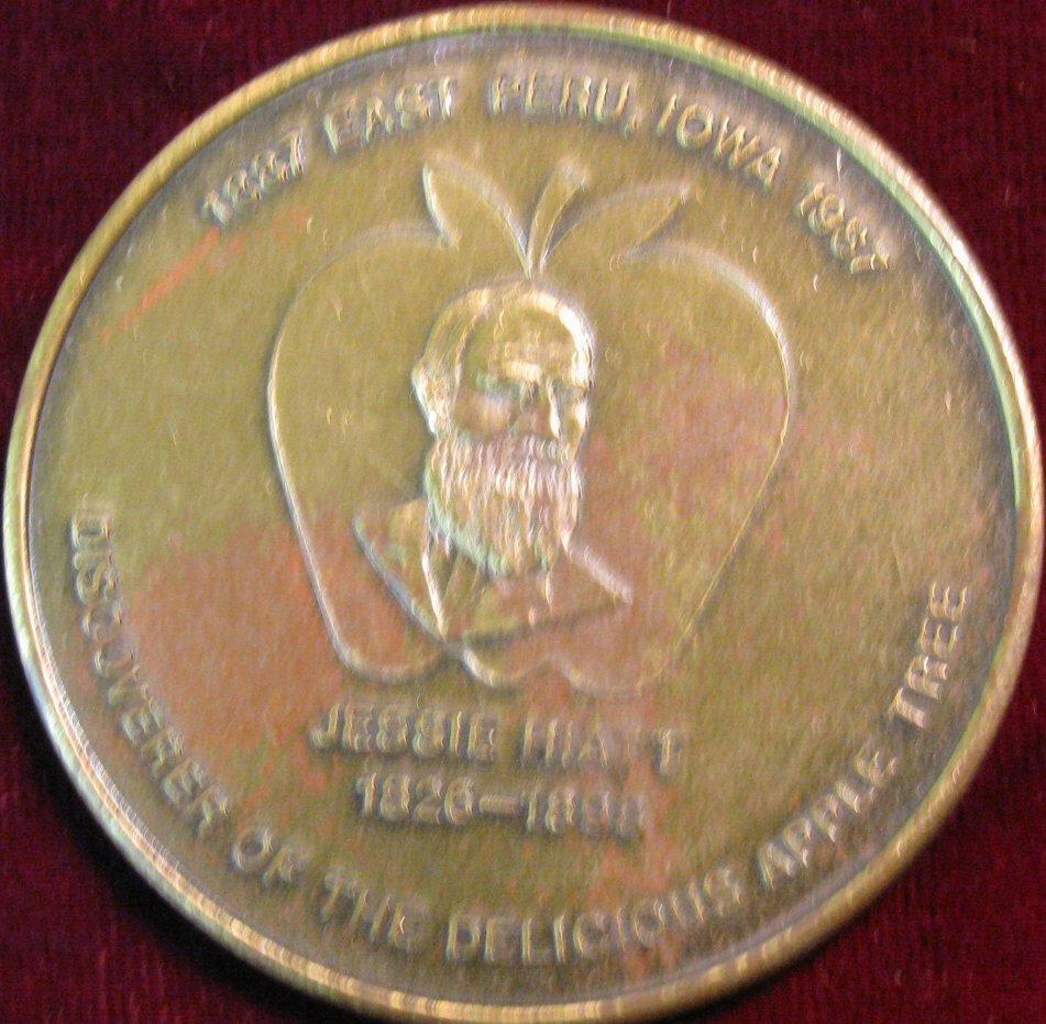 1298. 1887-1987 East Peru, Iowa Centennial Medal "Jesse Hiatt 1826-1898 ...