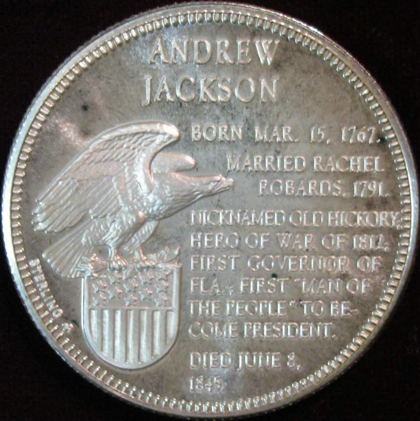 1571. 1829-1837 Andrew Jackson Sterling Silver Proof Medal. 1.1625 oz.