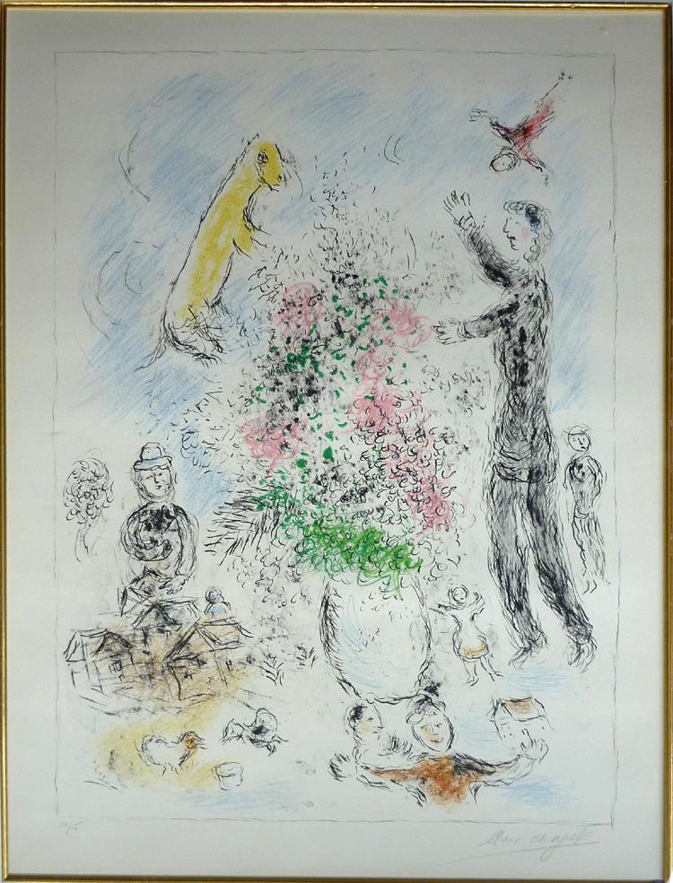 MARC CHAGALL Hand Signed LARGE Lithograph 1980