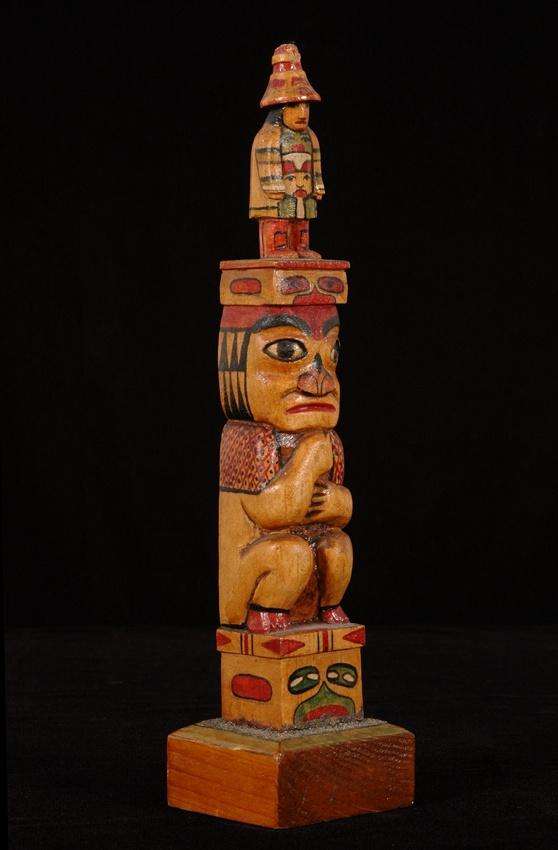Fredrick Alexcee Totem Carved with Two Figures on a Treasure Box ca ...