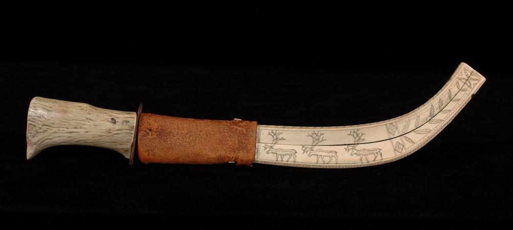 19TH C. Inuit Hunting Knife with Intricately Scrimshawed Sheath ...