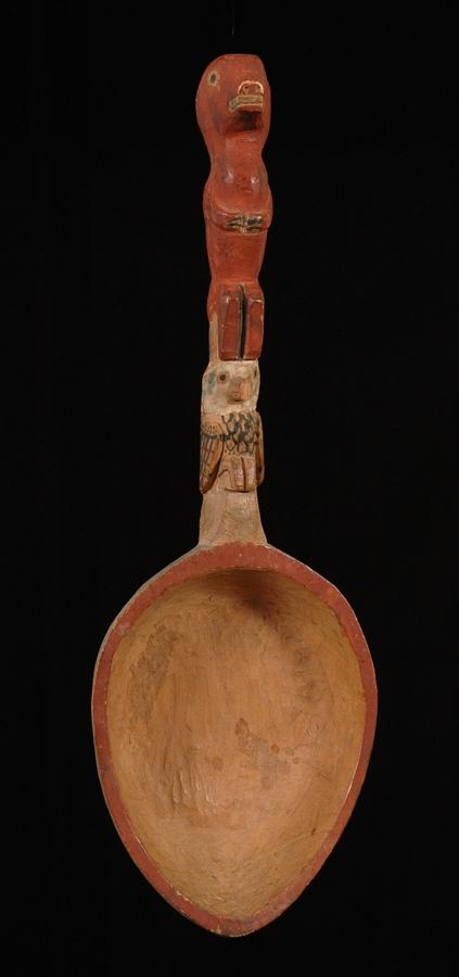 19TH C. Northwest Coast Potlatch Spoon Carved with Eagle and Bear ...