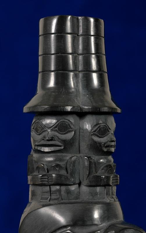 Jay Simeon Argillite Totem Featuring Three Watchman, Raven, Volcano ...