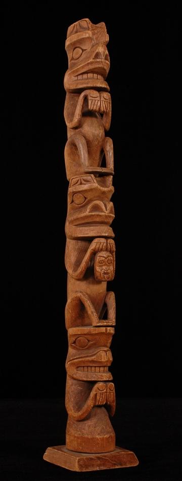 Fine 19TH C. Tlingit Totem Carved with Three Fully Stacked Bears, One ...