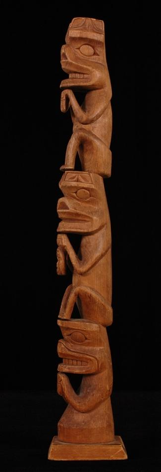 Fine 19TH C. Tlingit Totem Carved with Three Fully Stacked Bears, One ...