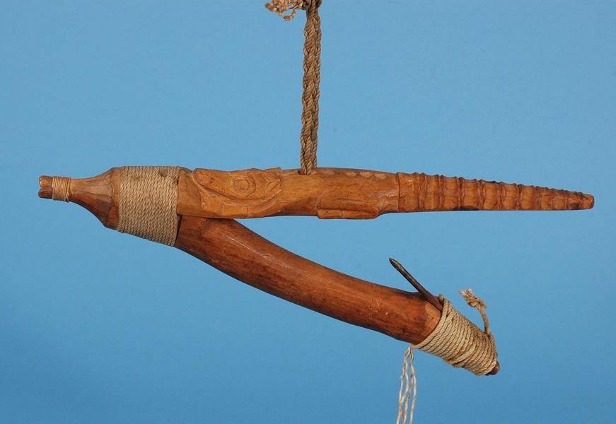 19TH C. Tlingit Figural Halibut Hook Depicting a Land Otter 11" L. Good ...