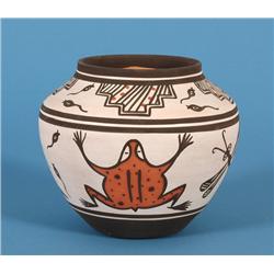Zuni Pottery Olla Figured with Frogs, Dragonflies and Tadpoles - Signed ...