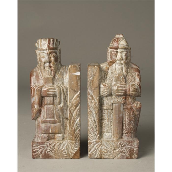 2 Vintage Chinese Carved Marble Bookends