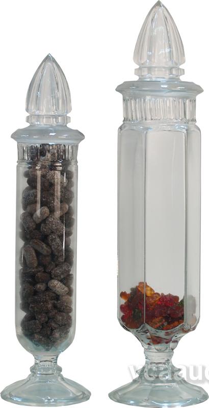 Lot Of 2 Tall & Skinny Glass Candy Jars w/ Lids: