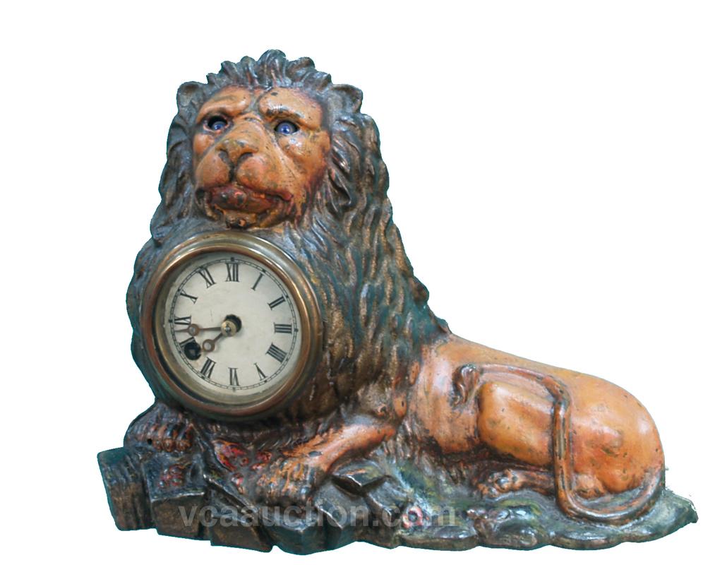 Antique Cast-Iron Mantle Lion Clock