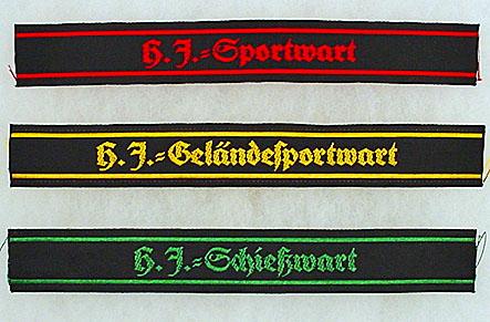 LOT OF 3 WW2 GERMAN NAZI HITLER YOUTH CUFF TITLES