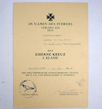 WW2 GERMAN NAZI 2ND CLASS IRON CROSS DOCUMENT - Is