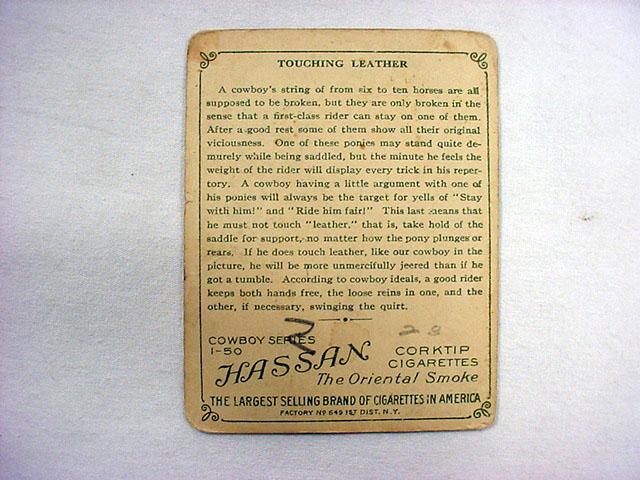 LOT OF 22 1909 HASSAN COWBOY TRADING CARDS