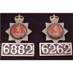LOT OF 2 KENT, UNITED KINGDOM POLICE CAP BADGES