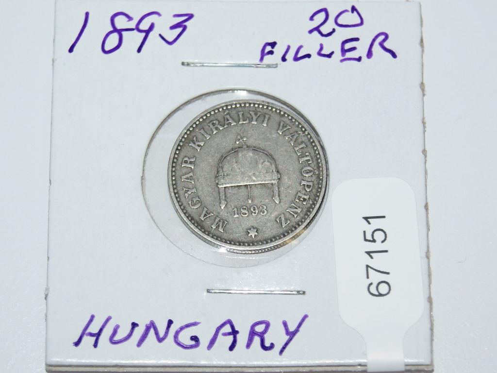 1893 20 Filler Hungary Coin