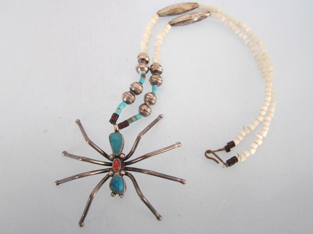 Turquoise & Sterling Silver Tarantula Necklace