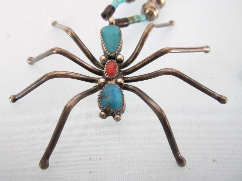 Turquoise & Sterling Silver Tarantula Necklace