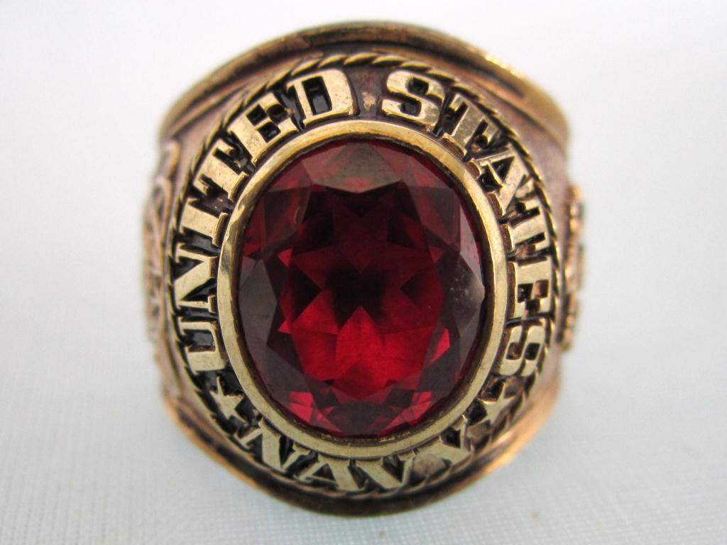 Vintage USN Gold Plated Ring W/Ruby