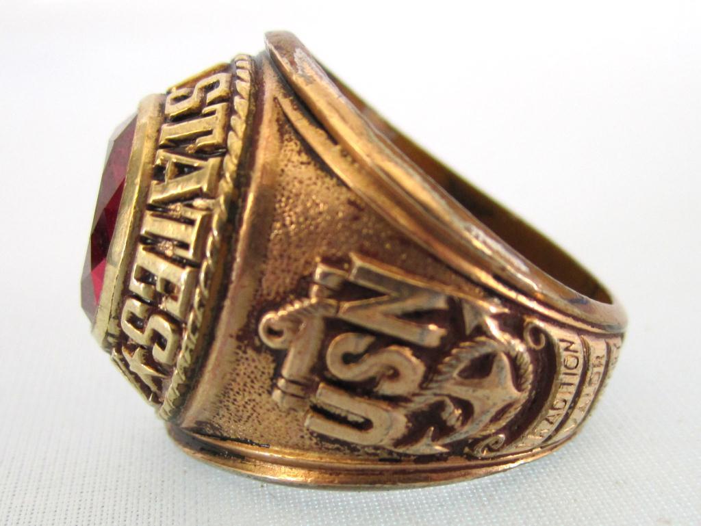 Vintage USN Gold Plated Ring W/Ruby