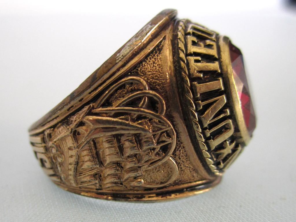 Vintage USN Gold Plated Ring W/Ruby